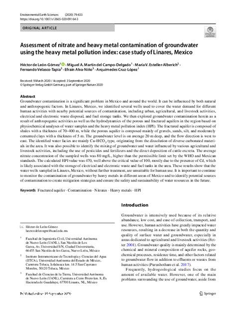 Pdf Assessment Of Nitrate And Heavy Metal Contamination Of