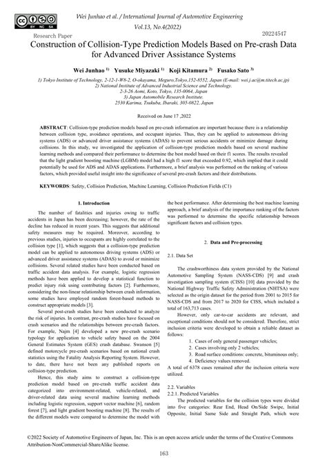 Pdf Construction Of Collision Type Prediction Models Based On Pre