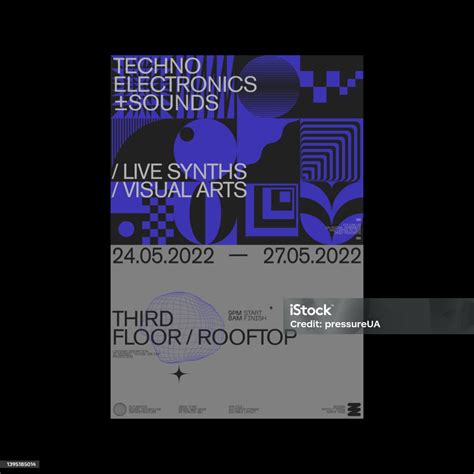 추상 테크노 레이브 포스터 그래픽 디자인 헬베티카 타이포그래피 미학과 기하학적 패턴 포스터에 대한 스톡 벡터 아트 및 기타 이미지 포스터 초현대적 Brutalism