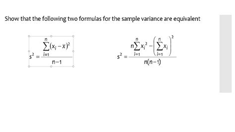 Solved Show That The Following Two Formulas For The Sample Chegg Com
