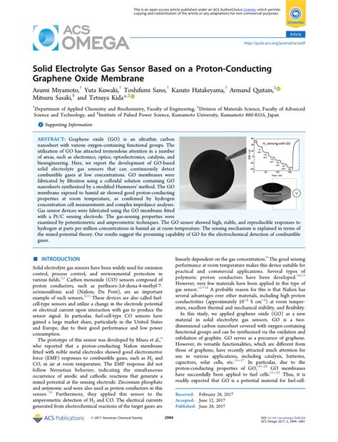 Pdf Solid Electrolyte Gas Sensor Based On A Proton Conducting Graphene Oxide Membrane