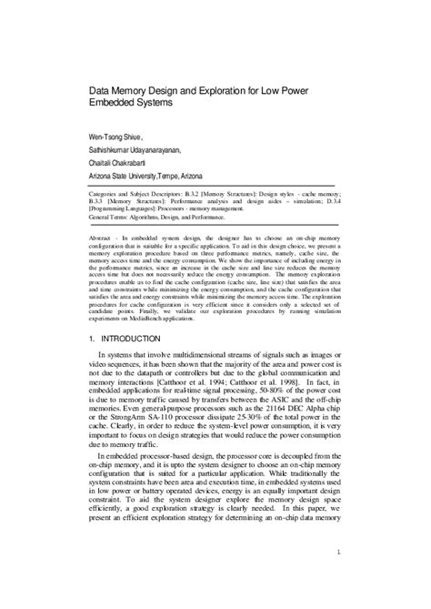 Pdf Data Memory Design And Exploration For Low Power Embedded Systems