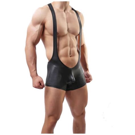 Sexy Male Leather Bodysuit Men Leather Lingerie Rope Underwear Pants Boxers