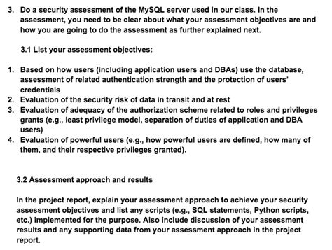 Solved 3 Do A Security Assessment Of The Mysql Server Used