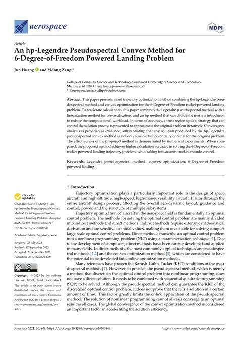 Pdf An Hp Legendre Pseudospectral Convex Method For 6 Degree Of