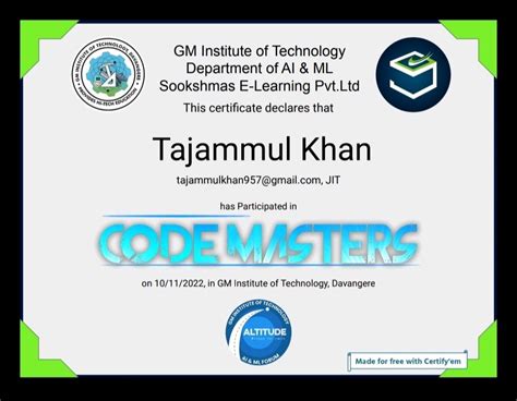 Tajammul Khan On Linkedin Codemasters Participationcertificate
