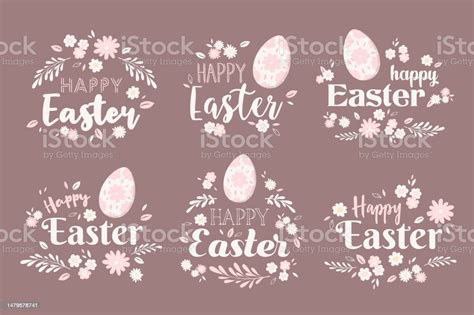 흰색 배경에 고립 된 꽃 잎 귀여운 새와 함께 검은 색과 흰색 손 그린 해피 부활절 글자의 벡터 세트 인사말 카드 초대장 인쇄용 디자인 개체 그룹에 대한 스톡 벡터 아트 및