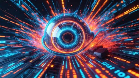 Futuristic Digital Eye Surrounded By Glowing Blue And Orange Data