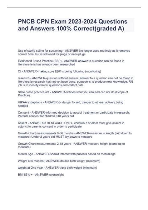 PNCB CPN Exam Questions And Answers Correct Graded A PNCB CPN Stuvia US