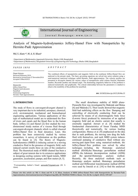 Pdf Analysis Of Mhd Jeffery Hamel Flow With Nanoparticles By Hermite Pade Approximation