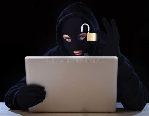 Dangerous Hacker Man With Computer And Lock Hacking System In Cyber