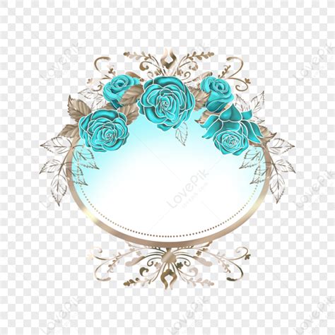 푸른 장미 꽃 일러스트 테두리 금속꽃 무늬화려 Png 일러스트 무료 다운로드 Lovepik