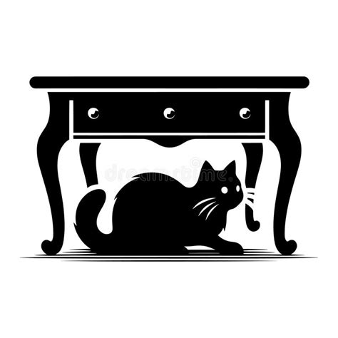 Cute Black Feline Vector Illustration Of A Cat Under The Table Stock