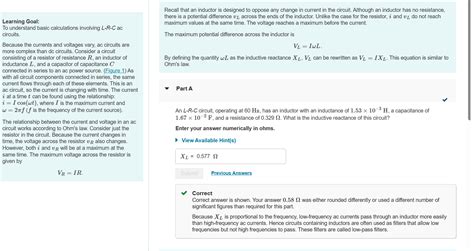 Solved An L R C Circuit Operating At Hz Learning Chegg Com