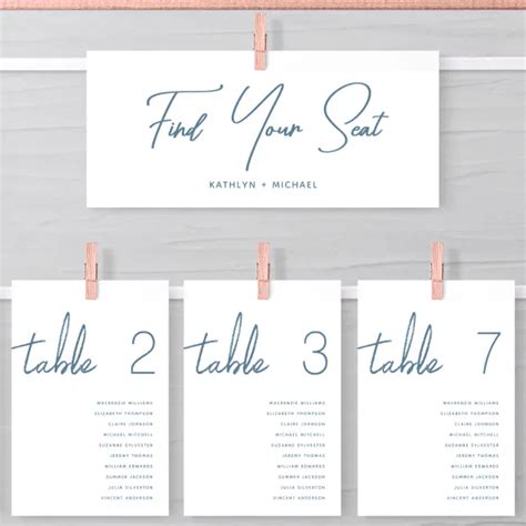 Seating Chart Header Modern Dusty Blue Script Card Zazzle