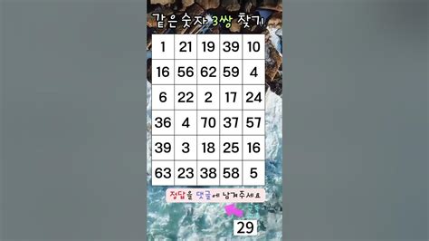 💕같은숫자찾기 뇌건강프로젝트치매예방퀴즈 도전🩵 Youtube