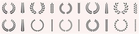 올리브 잎 분기 수상 실루엣 아이콘입니다 월계관 성공 장식 픽토그램 승리 엠블럼 세트 챔피언 보상 채플렛 심볼 성취의 승리 고립된 벡터 그림 경쟁에 대한 스톡 벡터 아트 및