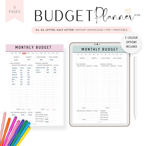 Monthly Budget Template Printable M418 Mrsneat