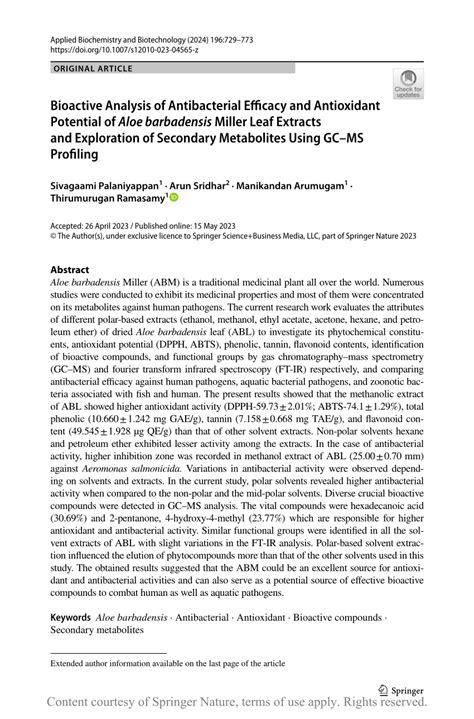 Bioactive Analysis Of Antibacterial Efficacy And Antioxidant Potential Of Aloe Barbadensis