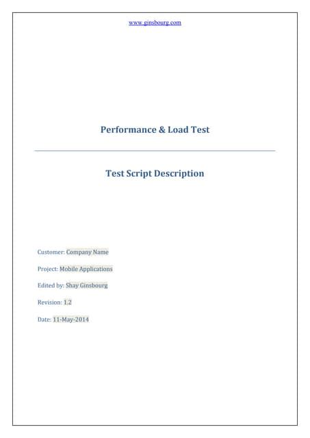 Ginsbourgcom Performance And Load Test Script Template 12 Pdf