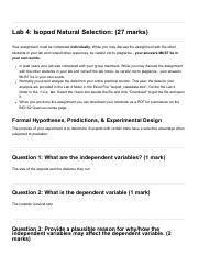 Lab Jupyter Notebook Pdf Lab Isopod Natural Selection Marks Your Assignment Must Be
