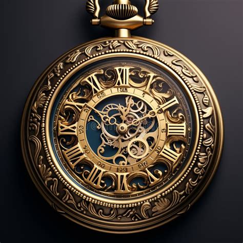 Ornate Golden Pocket Watch Intricate Engravings Visible Gears Black