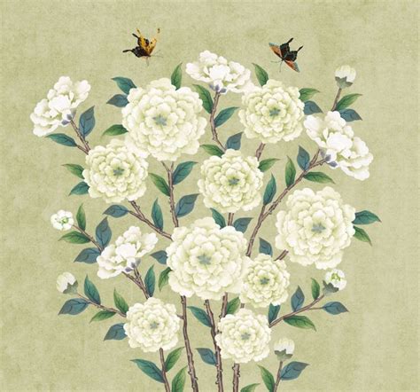 꽃가지 네츄럴단초록 중국 꽃 그림 추상화 페인트