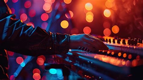 Premium Photo Male Hand On The Keyboard Of A Synthesizer In A Nightclub Illuminated By Lights