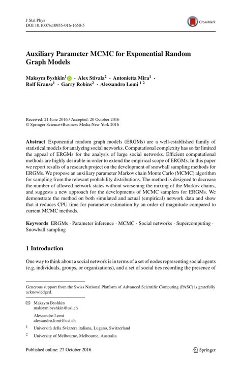 Pdf Auxiliary Parameter Mcmc For Exponential Random Graph Models