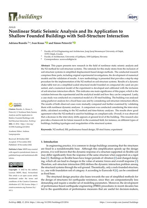 Pdf Nonlinear Static Seismic Analysis And Its Application To Shallow Founded Buildings With