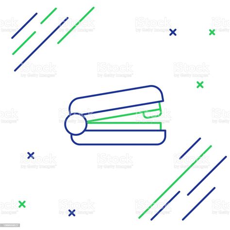 흰색 배경에 격리 된 파란색 및 녹색 라인 Office 스테이플러 아이콘 스테이플러 스테이플 종이 골판지 사무 장비 다채로운