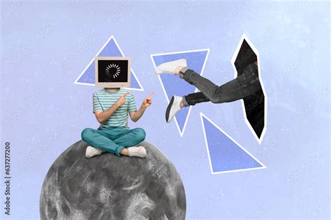 Artwork Collage Picture Of Mini Guy Sit Big Full Moon Loading Screen Instead Head Point Fingers