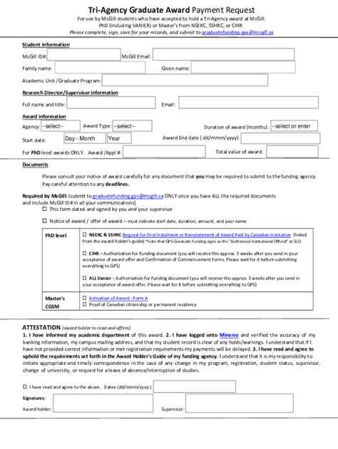 stringency graduate award payment requestor use by form fill out and