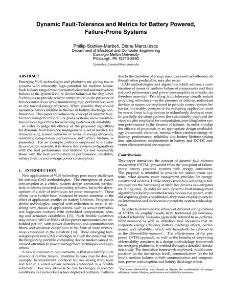 Dynamic Fault Tolerance Management And Metrics For Battery Powered