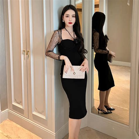 Sexy Suspender Hanging Neck Dress Womens Autumn And Winter Design