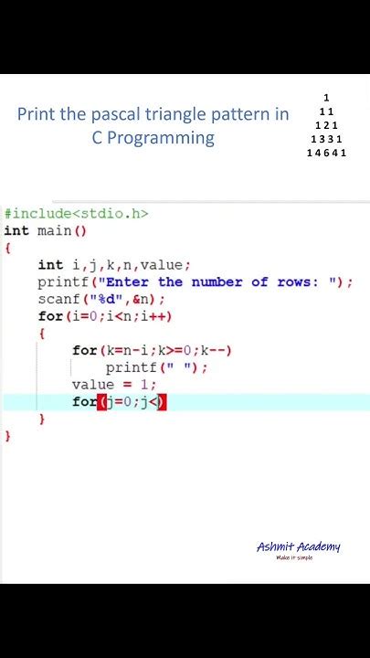 program to print pascal triangle in c programming youtube