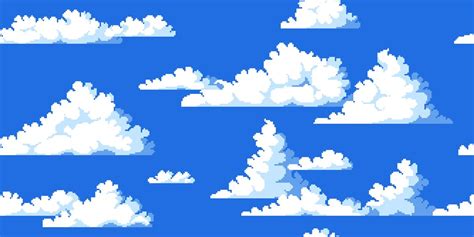 Pixel Clouds Pattern Seamless Print With 8 Bit Video Game Clouds Conc