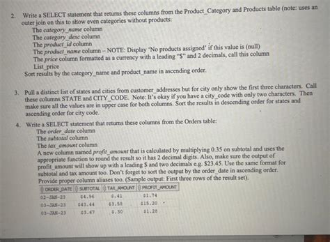 Solved 2 Write A Select Statement That Returns These