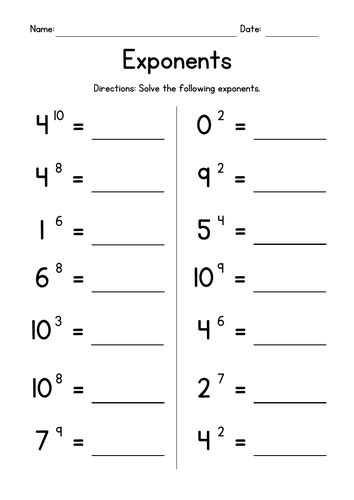Place Value Exponents Worksheet
