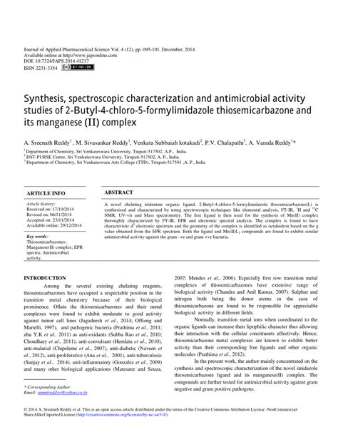 Pdf Synthesis Spectroscopic Characterization And Antimicrobial
