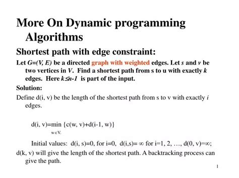 Ppt More On Dynamic Programming Algorithms Shortest Path With Edge
