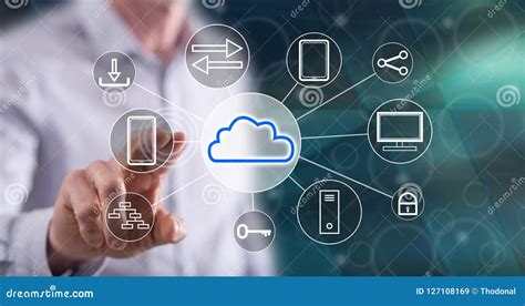 Man Touching A Cloud Computing Concept Stock Image Image Of Touch Connected