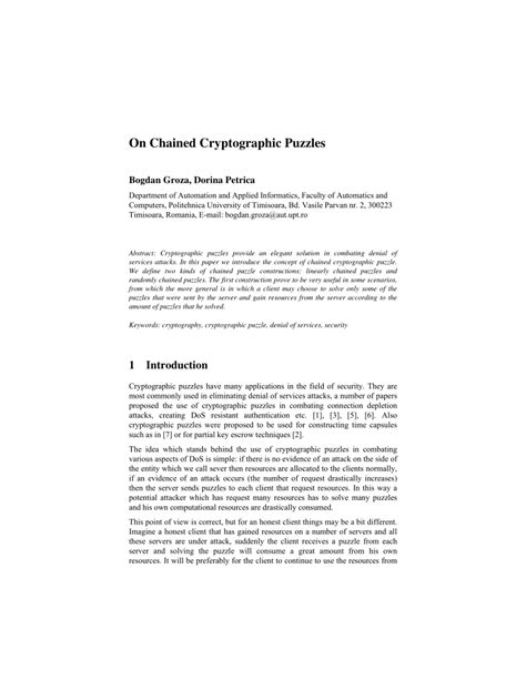 Pdf On Chained Cryptographic Puzzles