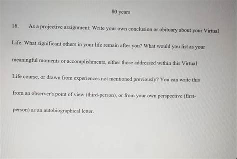 Solved Question 80 Years As A Projective Assignment Write Your