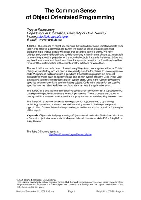 Pdf The Common Sense Of Object Orientated Programming