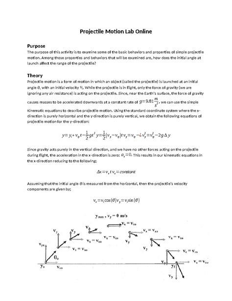 Projectile Motion Lab Among Those Properties And Behaviors That Will Be Examined Are How Does