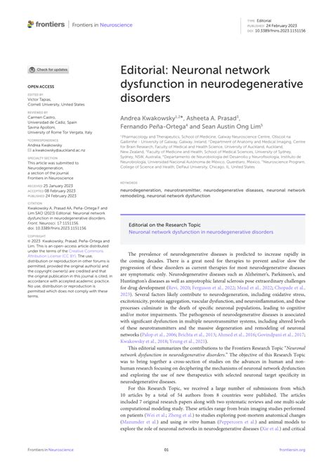 Pdf Editorial Neuronal Network Dysfunction In Neurodegenerative Disorders