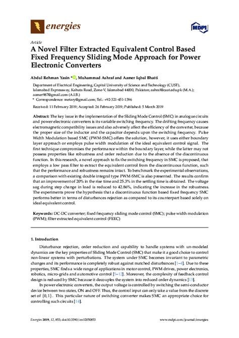 Pdf A Novel Filter Extracted Equivalent Control Based Fixed Frequency Sliding Mode Approach