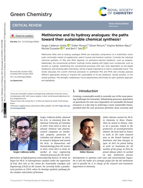 Pdf Methionine And Its Hydroxy Analogues The Paths Toward Their Sustainable Chemical Synthesis