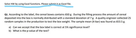 Solved Solve HW By Using Excel Functions Please Suhmit It Chegg Com